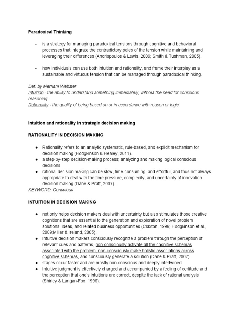 Paradoxical Thinking | PDF | Intuition | Decision Making