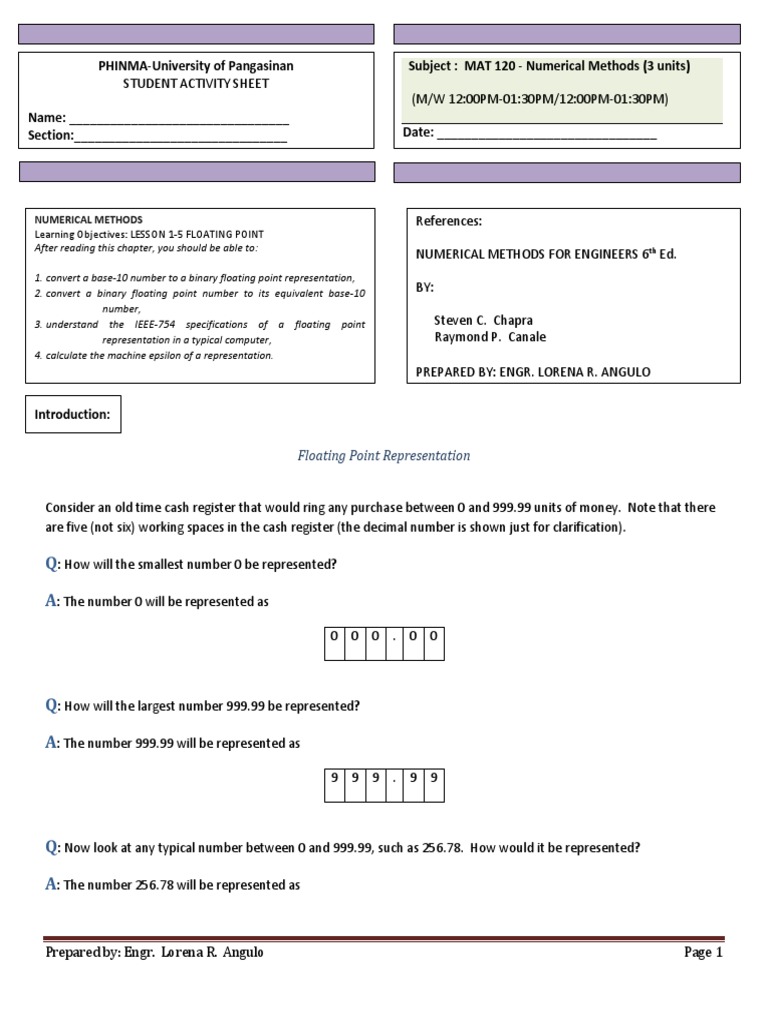 LESSON 5 Floating Point | PDF | Mathematical Notation | Computer Engineering