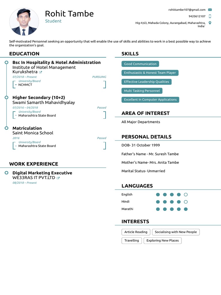 Rohit Tambe CV | PDF | Behavior Modification | Cognition