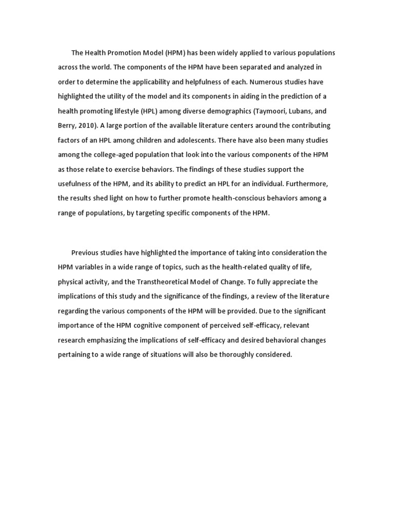 Health Promotion Model Insights | PDF | Self Efficacy | Social Support