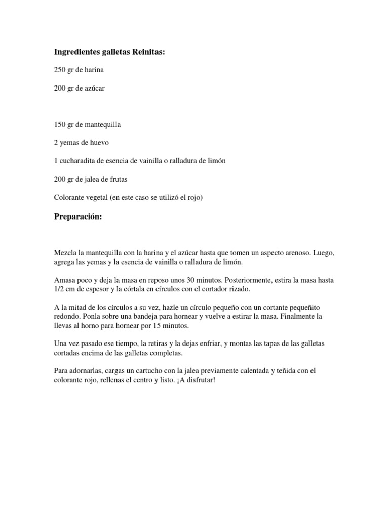 Ingredientes Galletas Reinitas | PDF | Cocina, comidas y vino | Hogar ...