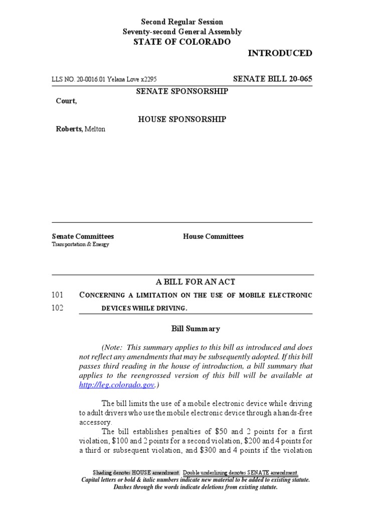 Colorado Senate Bill 20-065 | PDF | Mobile Phones | Social Institutions