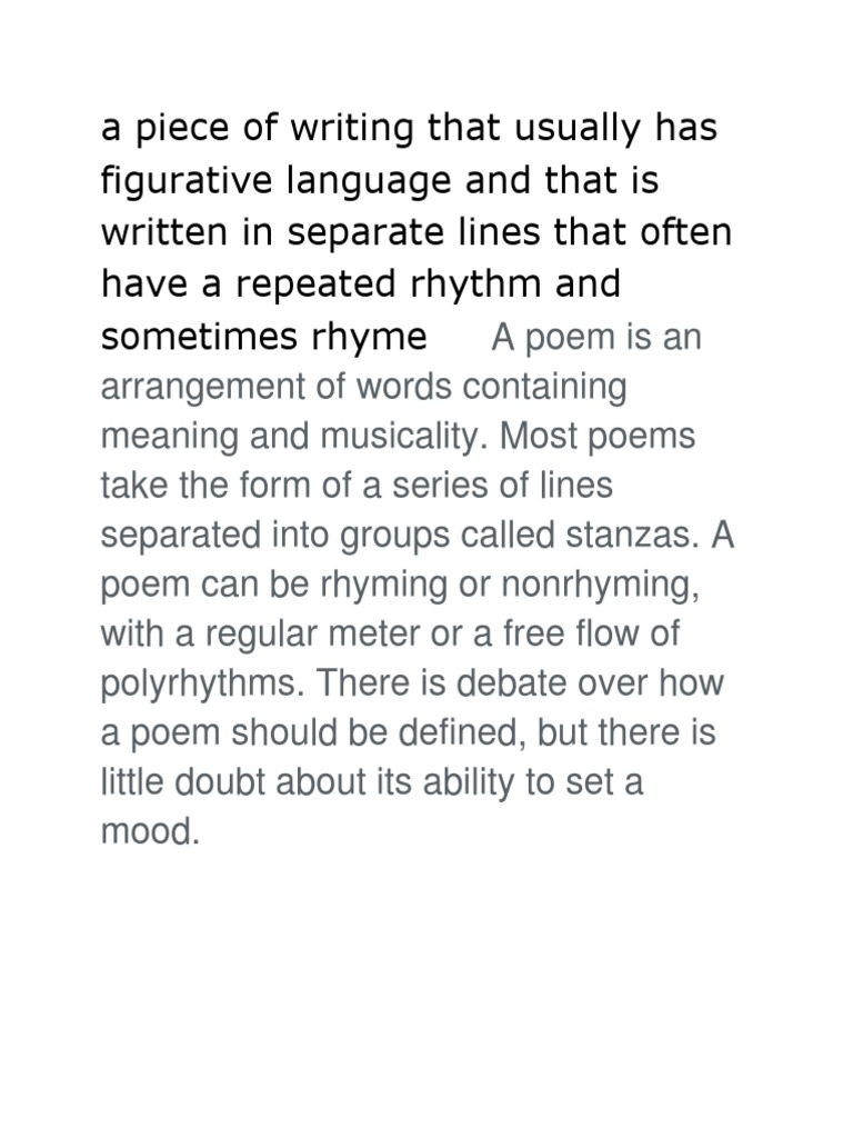 a piece of writing that usually has figurative language and that is ...