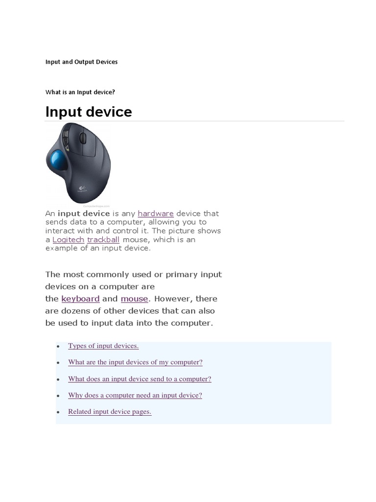Input and Output Devices | PDF | Printer (Computing) | Input/Output
