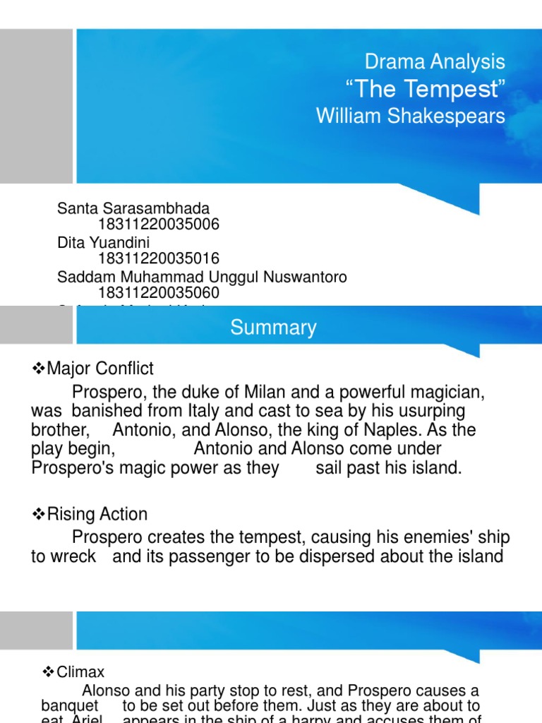 The Tempest - Drama Analysis | PDF | The Tempest | Shakespearean Characters