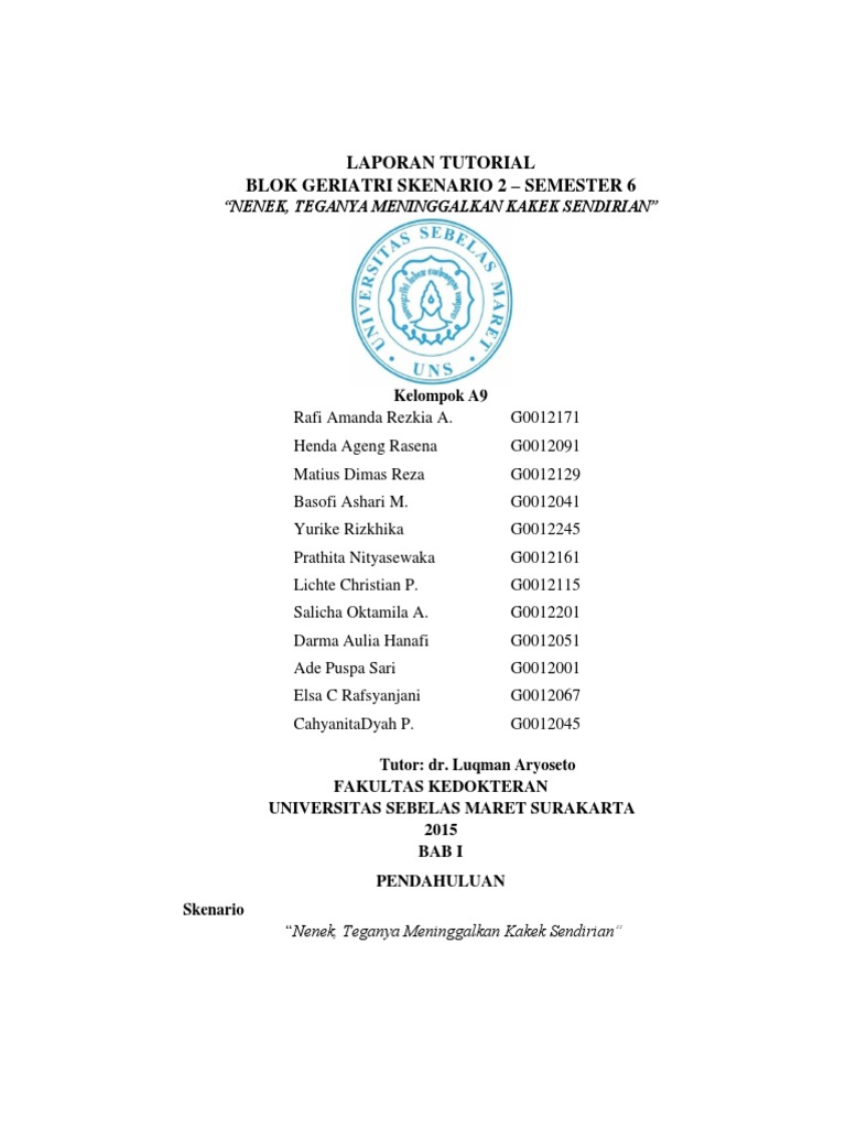 Laporan Tutorial Blok Geriatri Skenario 2 | PDF