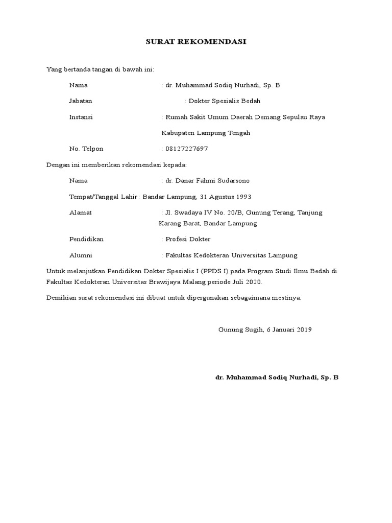Surat Rekomendasi SPB | PDF