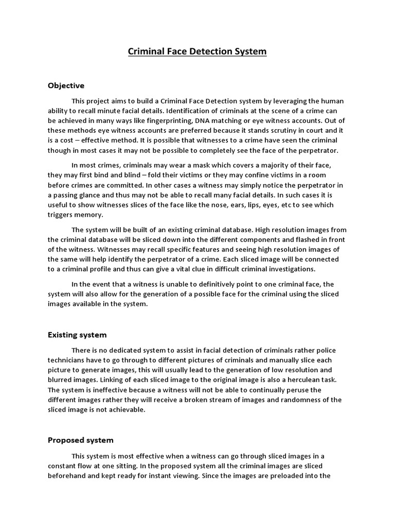 Criminal Face Detection System | PDF | Dna Profiling | Crime & Violence