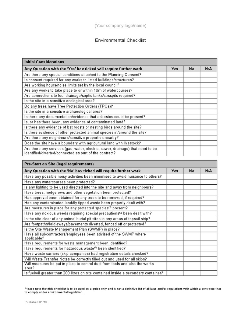 Environmental Compliance Checklist | PDF | Oil Spill | Waste Management