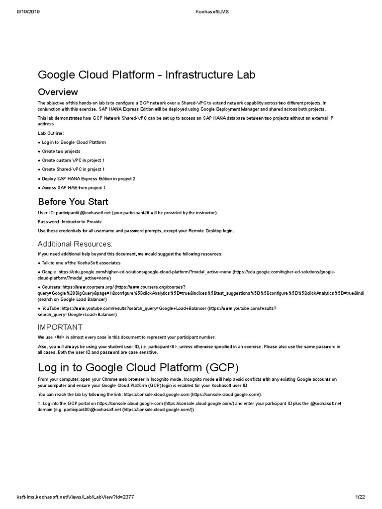 Day-1-Google Cloud Platform - Infrastructure Lab PDF | PDF | Cloud ...
