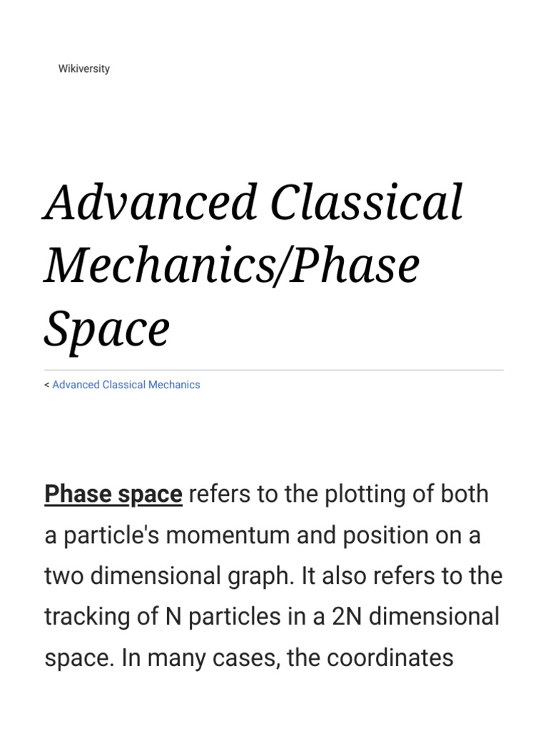 Advanced Classical Mechanics - Phase Space - Wikiversity | PDF ...