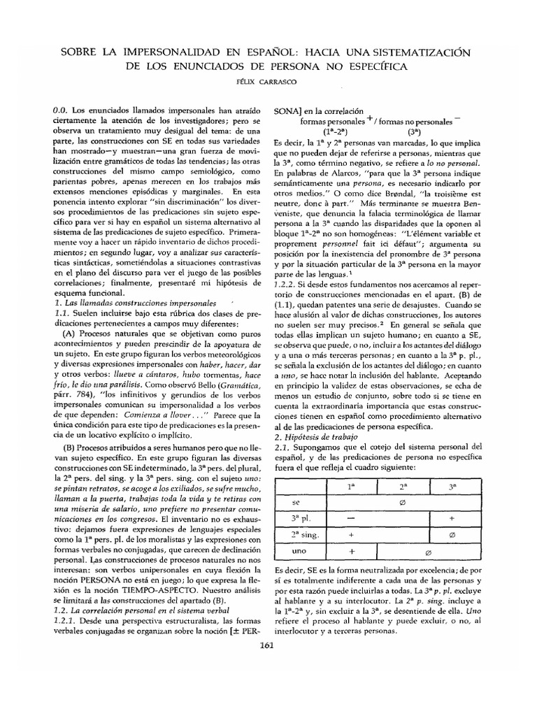 Sobre La Impersonalidad en Espanol PDF | PDF | Verbo | Asunto (gramática)