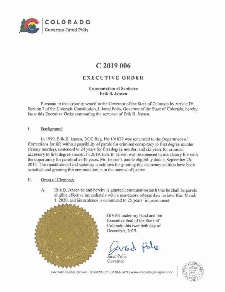 Erik Jensen Sentence Commutation Letter | PDF