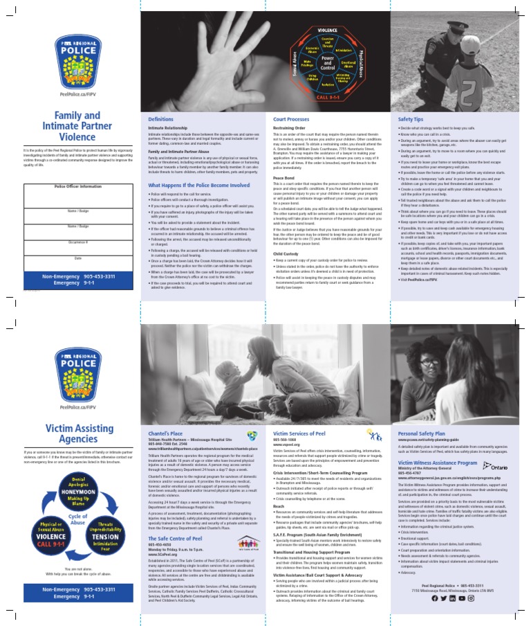 Peel Regional Police pamphlet on domestic violence | Violence ...
