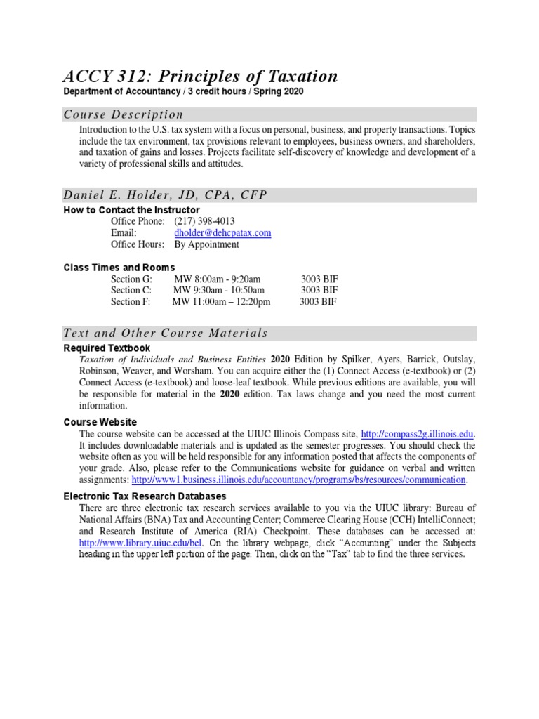 ACCY 312 Syllabus Spring-2020 | PDF | Tax Deduction | Course Credit