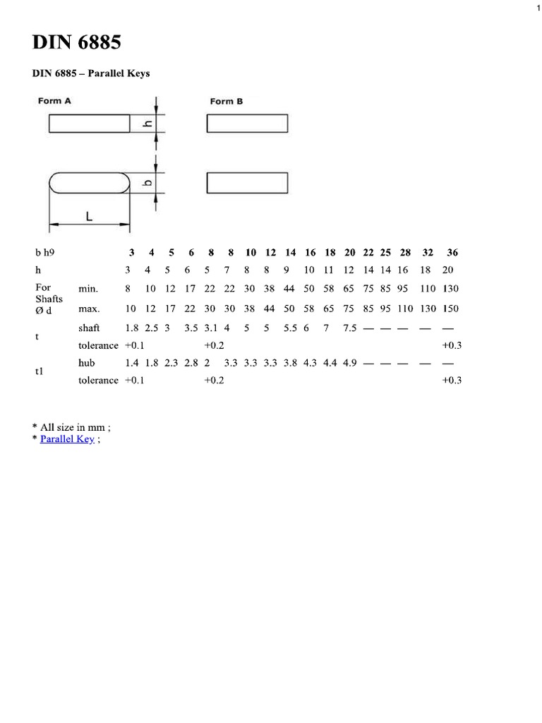 DIN 6885 - Parallel Keys - Boltsfastener PDF | PDF DIN 6885 - Parallel Keys - Boltsfastener PDF | PDF