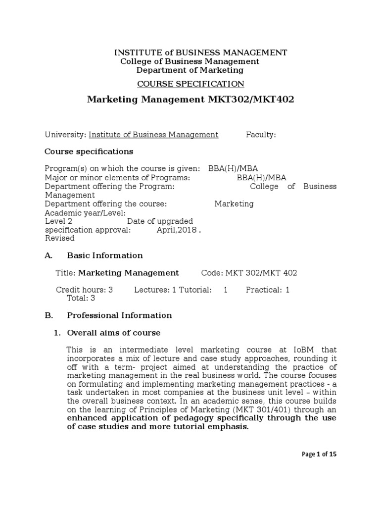 MM Course Outline | PDF | Market Segmentation | Strategic Management