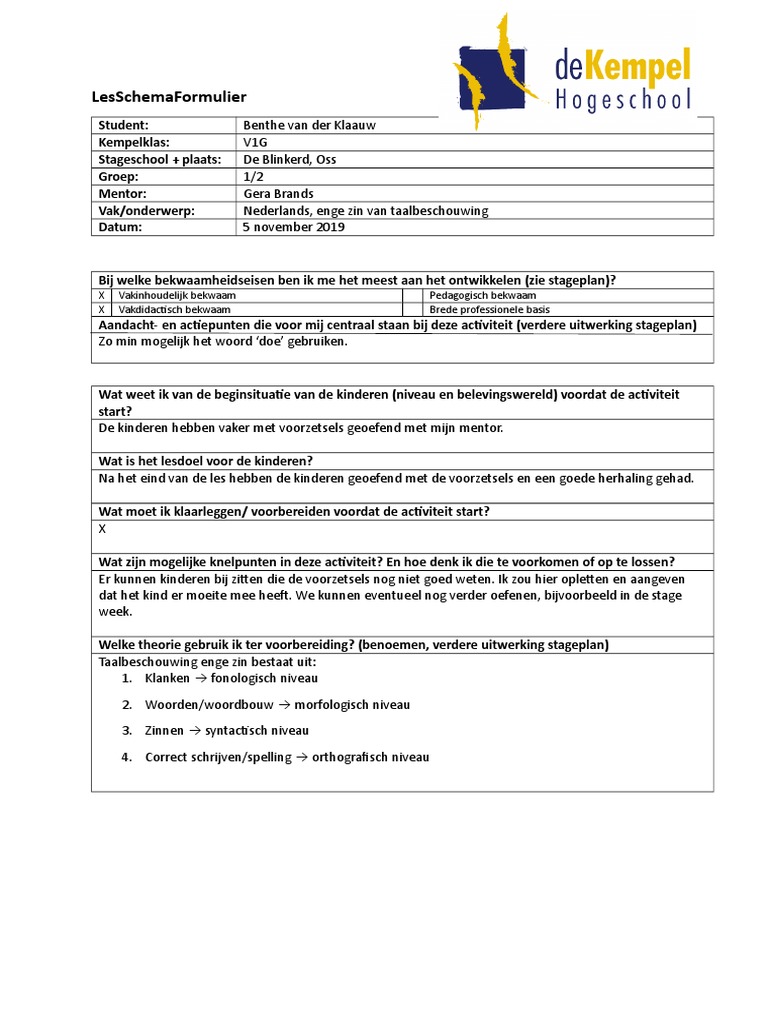 LSF 5 Nov Oefening Voorzetsels | PDF