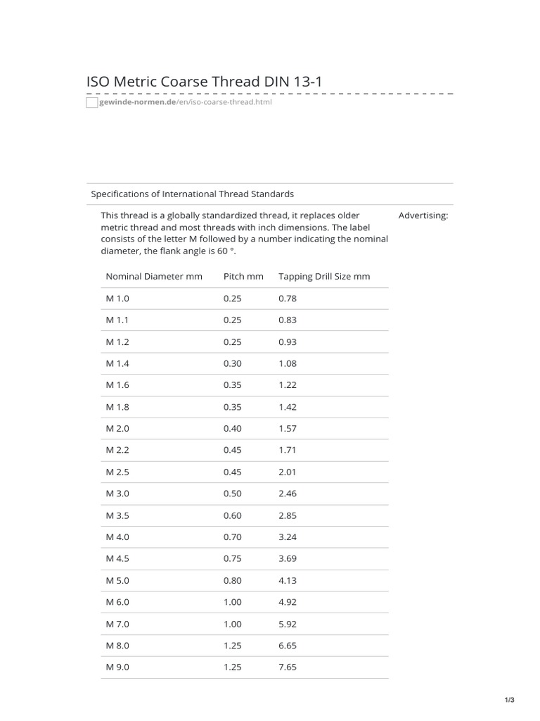 03-Gewinde-Normen - de-ISO Metric Coarse Thread DIN 13-1 PDF | PDF