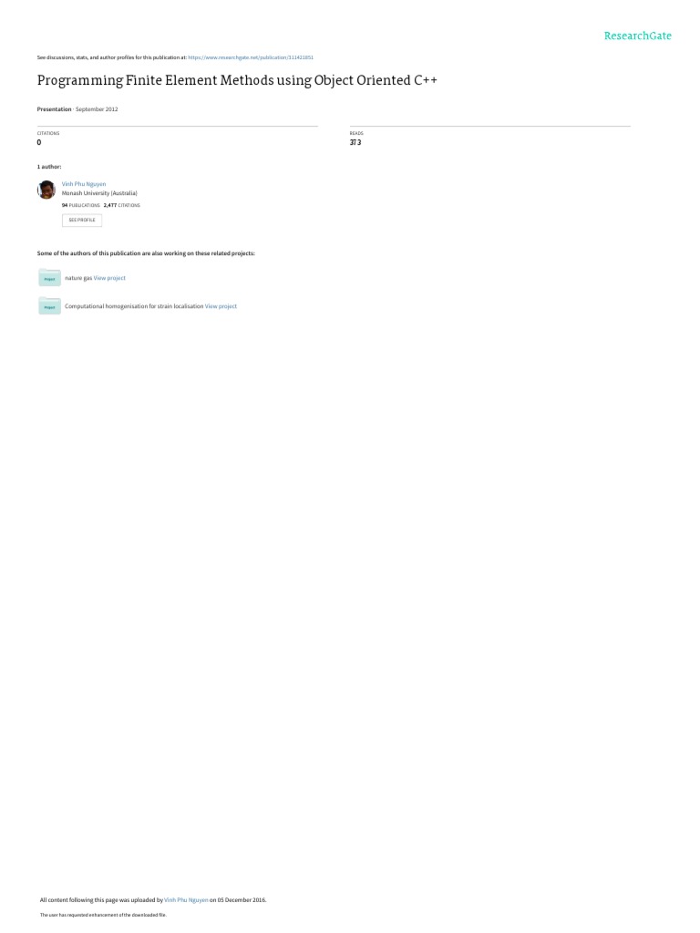 Programming Finite Element Methods Using Object Oriented C++ | PDF | C++ | Class (Computer ...