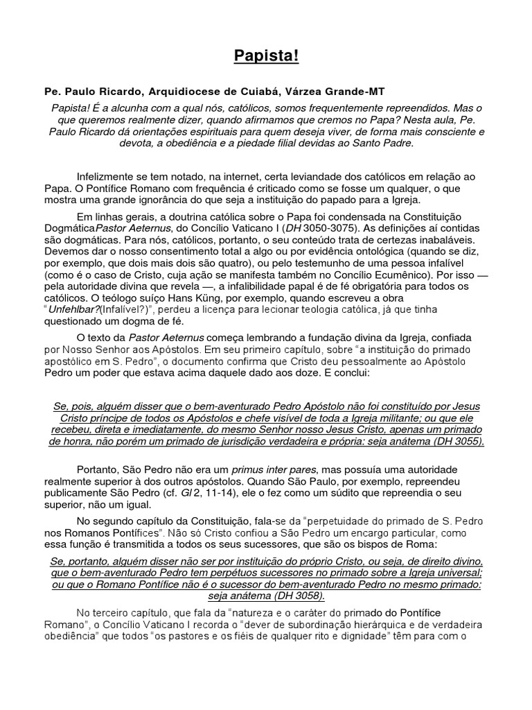 A importância da Constituição Pastor Aeternus | PDF | Papa | Igreja ...
