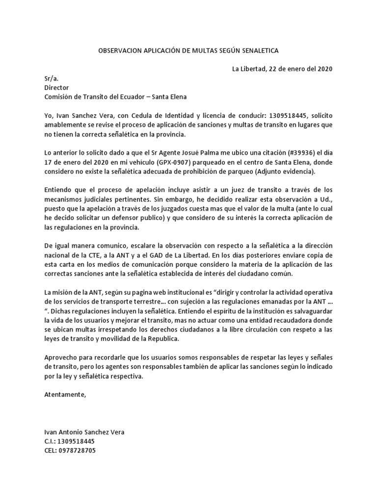 SOLICITUD Reclamo Multa CTE | PDF