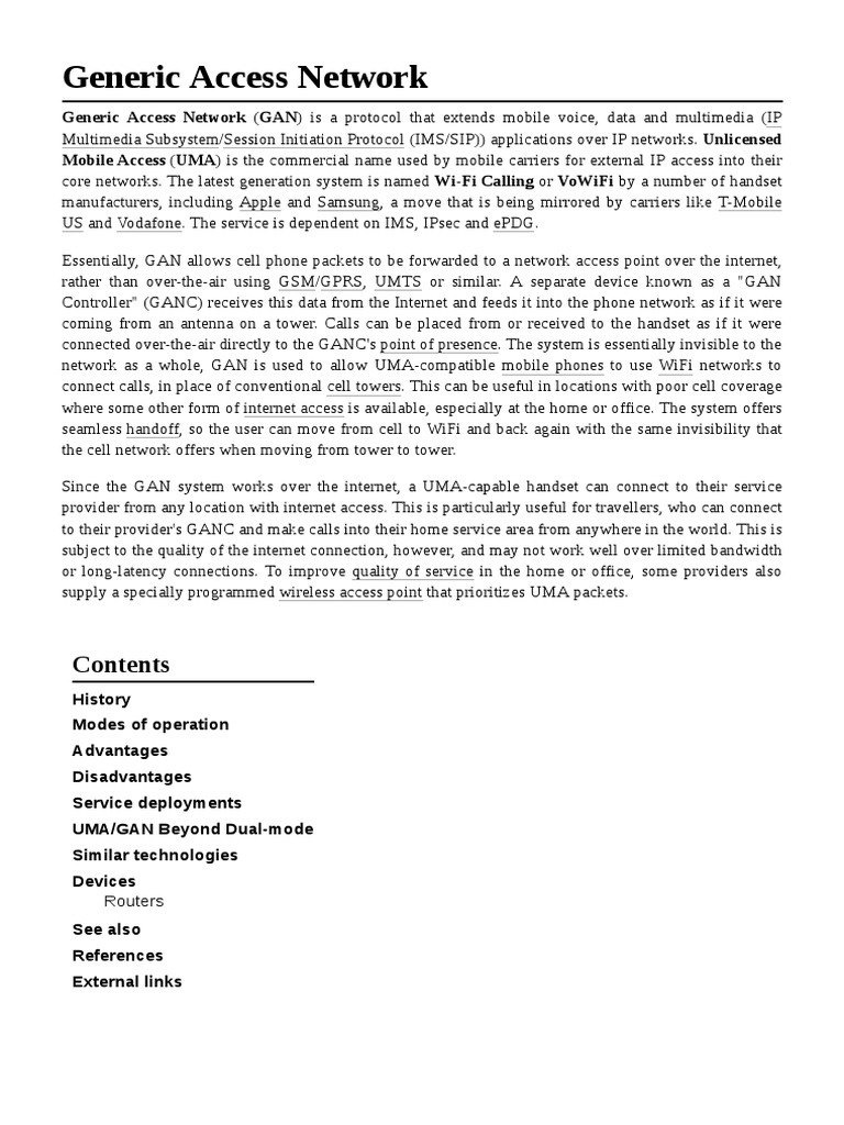 Generic Access Network | PDF | Wireless | Telecommunications