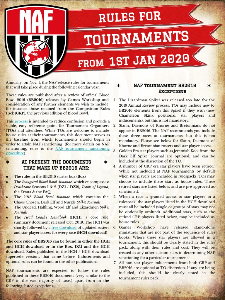 NAF Rules For Tournaments 2020 | PDF | Speculative Fiction | Fantasy