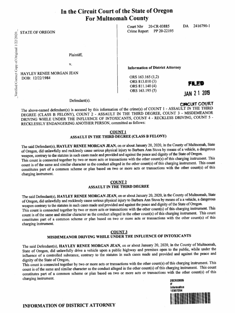 Court Docs: State of Oregon Vs Hayley Renee Morgan Jean | PDF