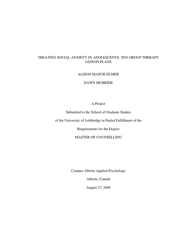 Treating Social Anxiety in Adolescents - Ten Group Therapy Lesson Plans ...