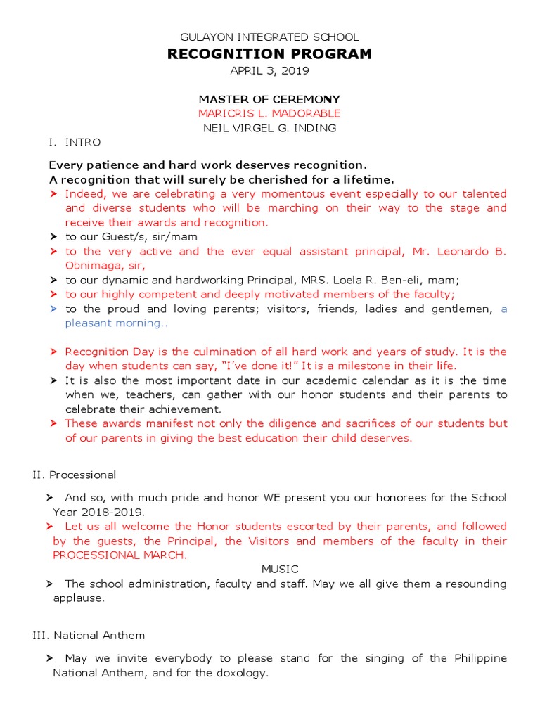 Script Of Recognition Program Pdf