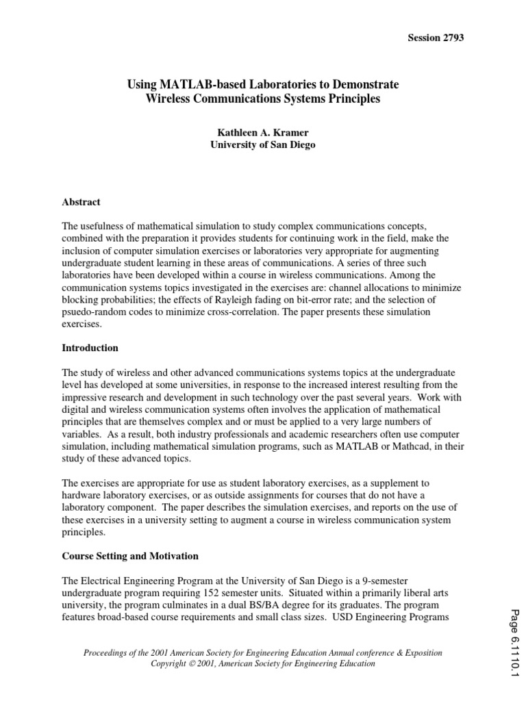 Using Matlab Based Laboratories To Demonstrate Wireless Communications Systems Principles PDF ...