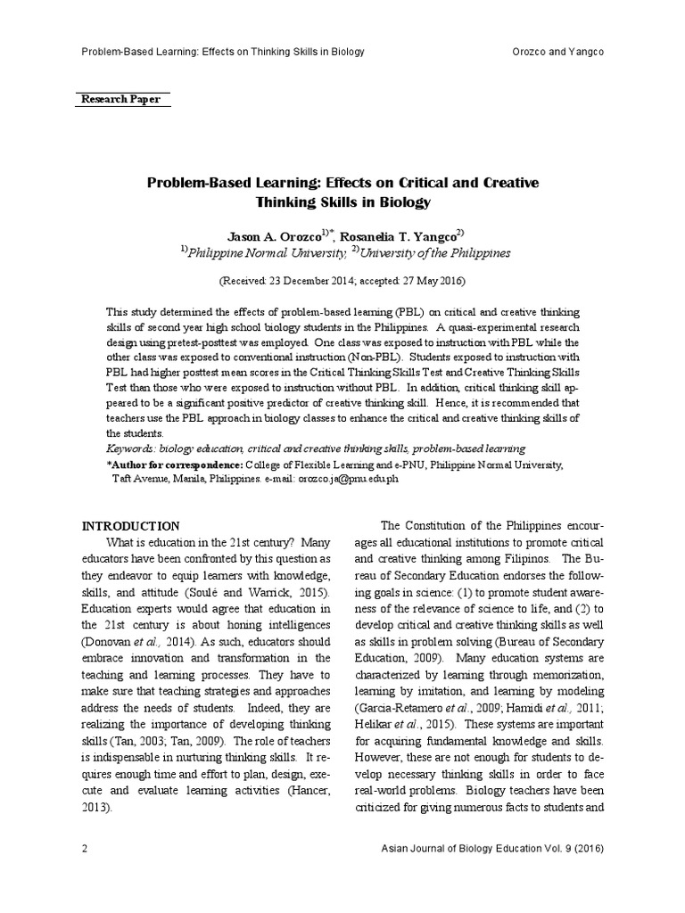 PBL Creative & Critical Thinking | PDF | Critical Thinking | Creativity