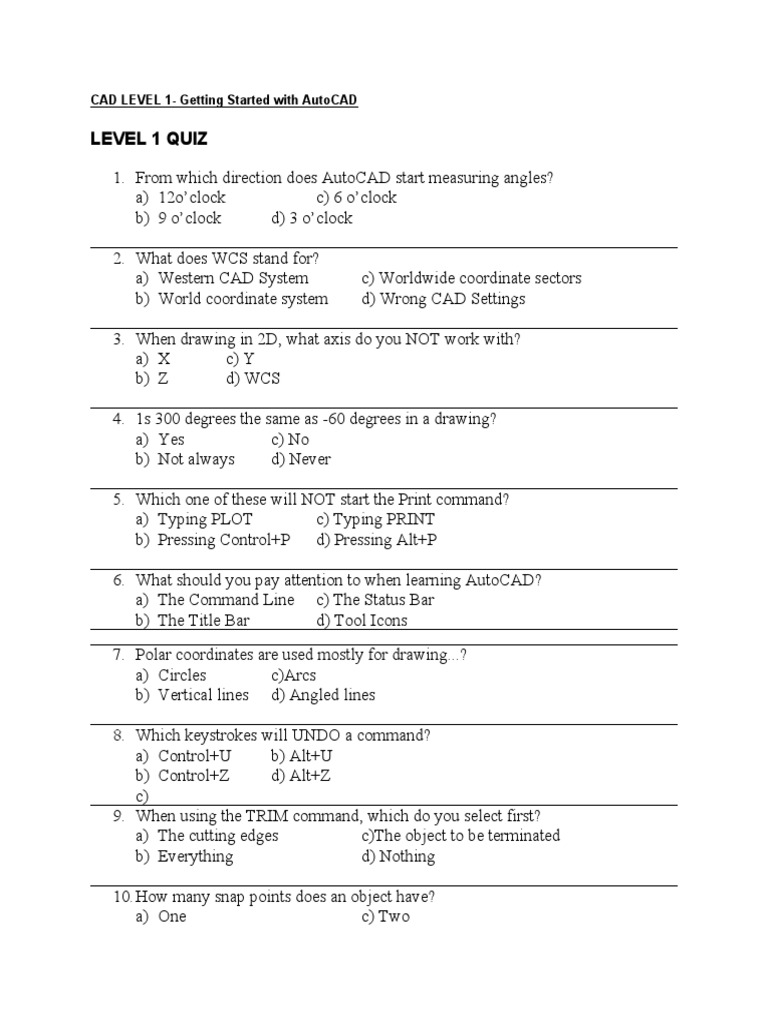 Level 1 Quiz: Cad Level 1-Getting Started With Autocad | PDF | Geometry