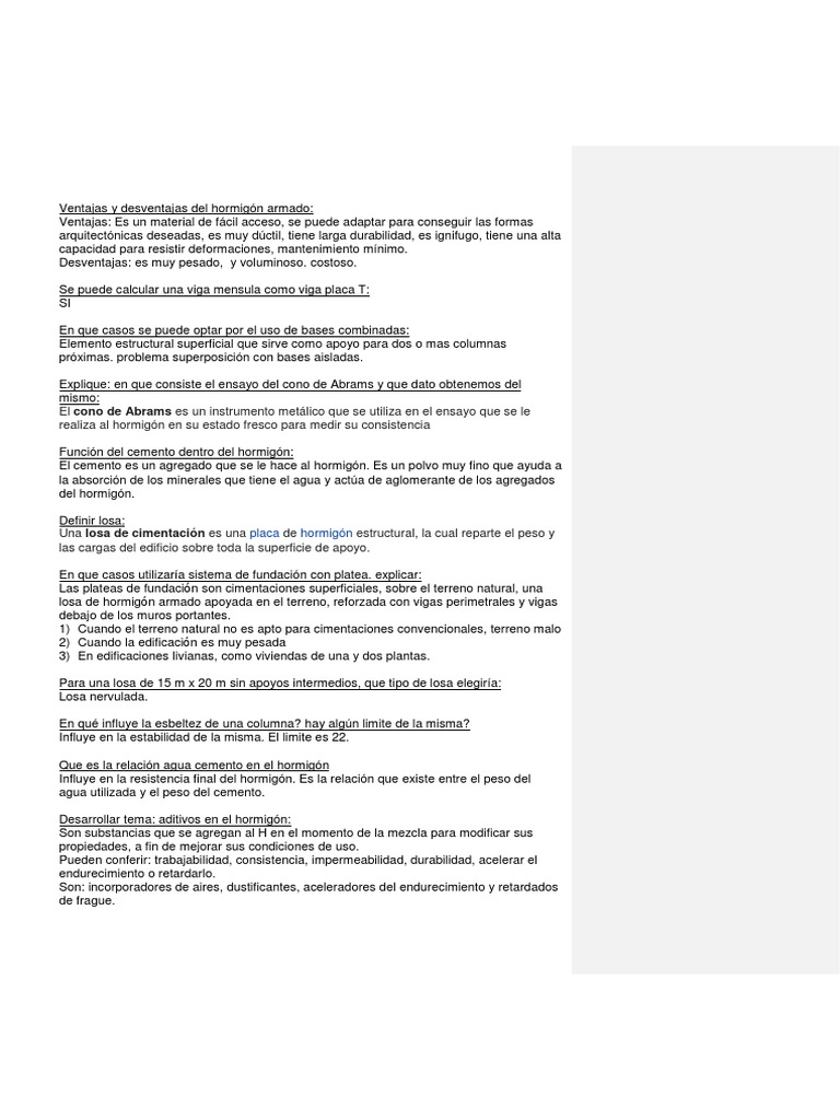 Preguntas Teoricas Estructuras 2 Diez | PDF | Hormigón | Fundación (Ingeniería)