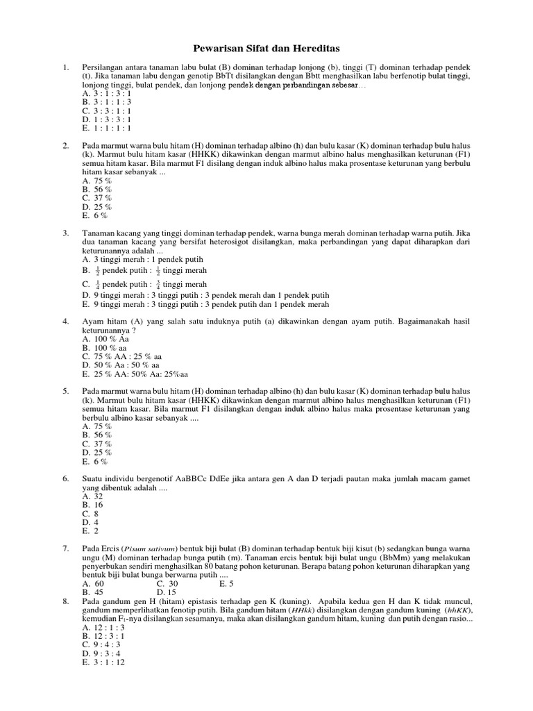 Latihan Pewarisan Sifat Dan Mutasi | PDF