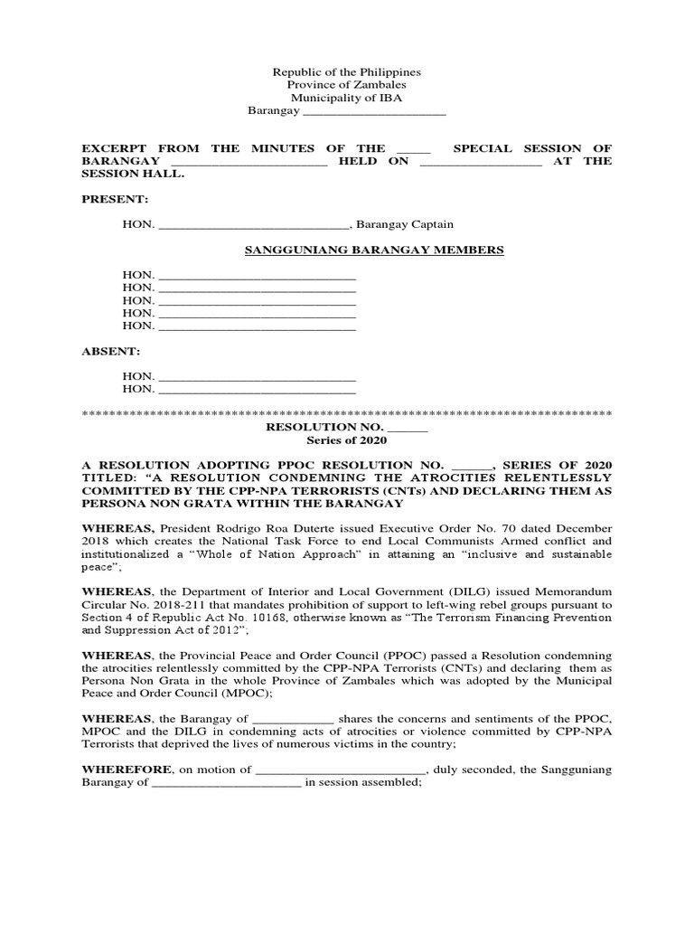 Resolution Re Persona Non Grata | PDF | Conflicts | Violence