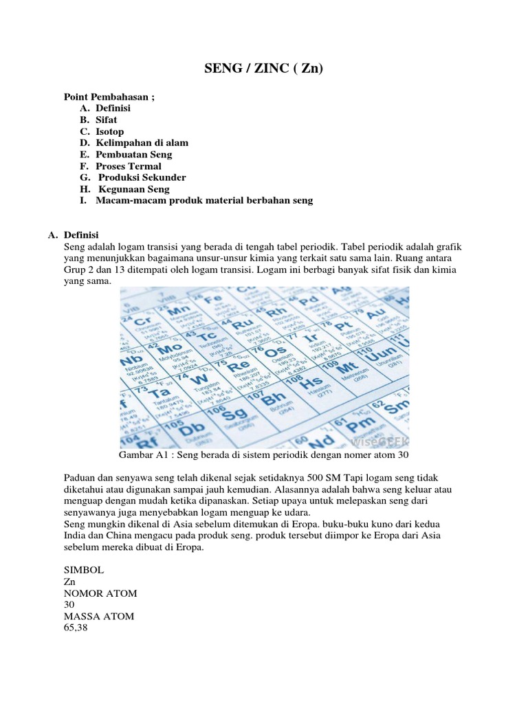 Tugas Kelompok - Seng - Zinc (ZN) | PDF