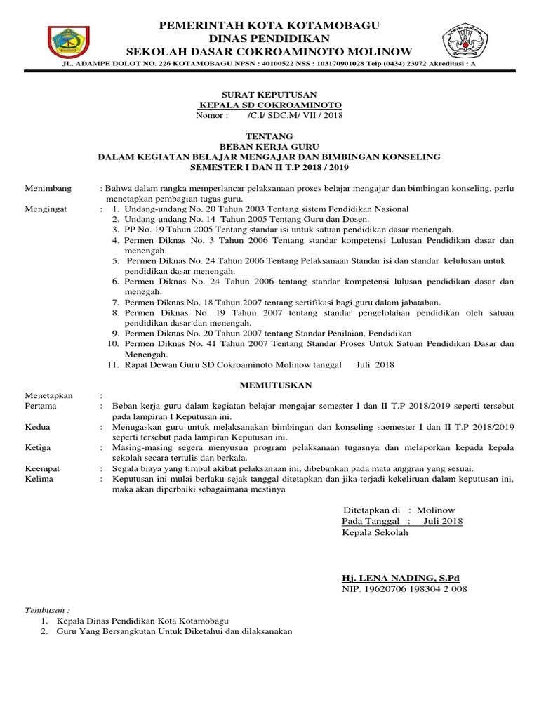 SK Beban Kerja Guru | PDF