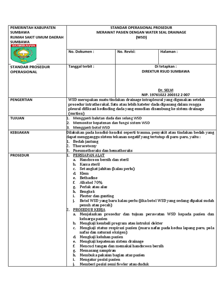 Sop Merawat Pasien Dengan WSD | PDF
