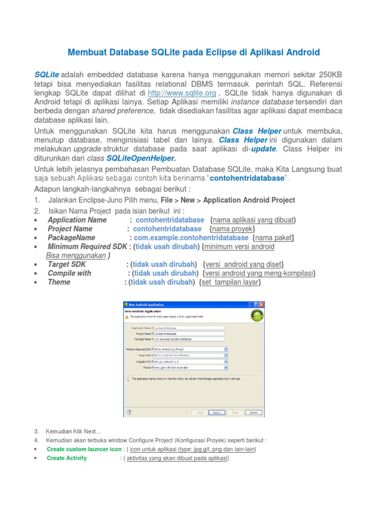 Membuat Database SQLite Pada Eclipse Di Aplikasi Android | PDF