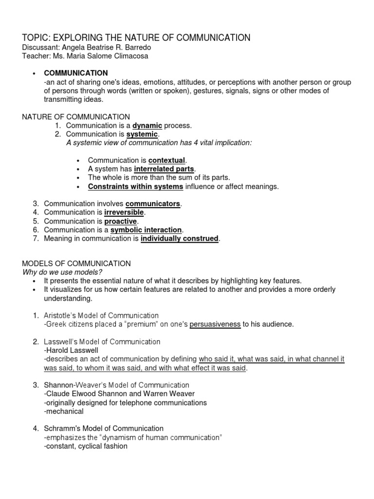 Nature of Communication Report Handouts Example | Communication ...