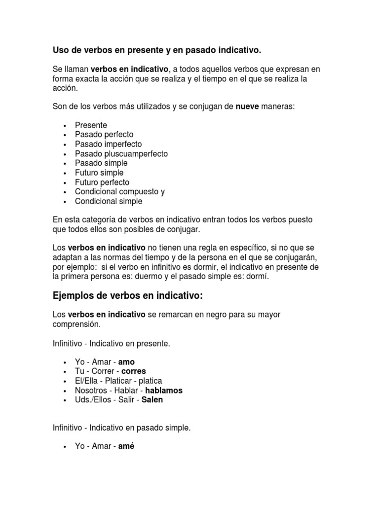 Verbos en Presente y Pasado Indicativo | PDF | Verbo