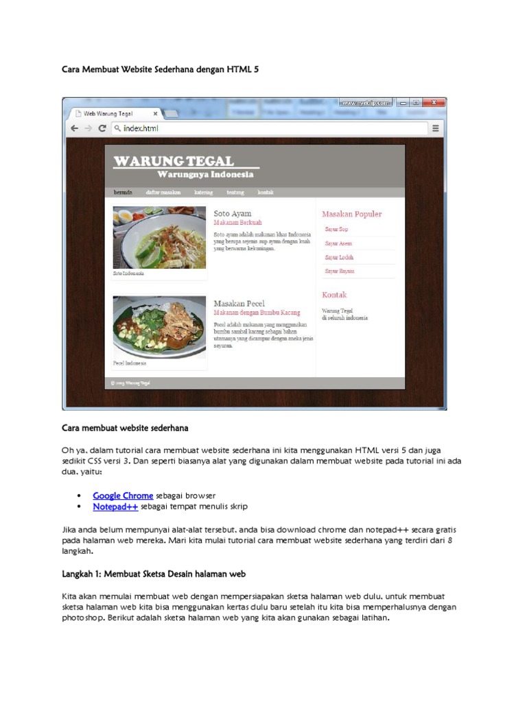 Cara Membuat Website Sederhana Dengan HTML 5 | PDF