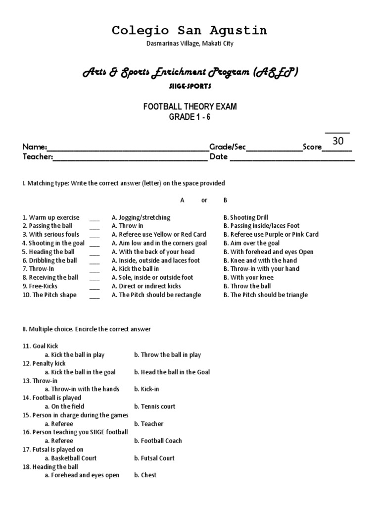 Football Theory Exam | PDF | Association Football | Sports