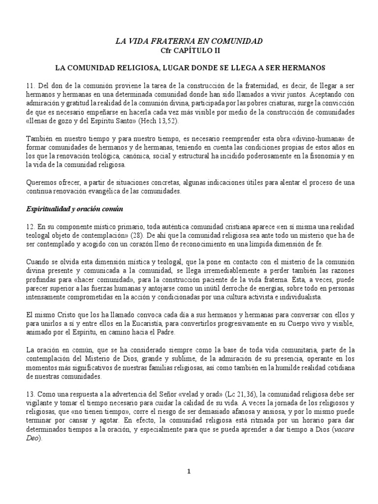 Cap II La Vida Fraterna en Comunidad | PDF | eucaristía | Amor Cap II La Vida Fraterna en Comunidad | PDF | eucaristía | Amor