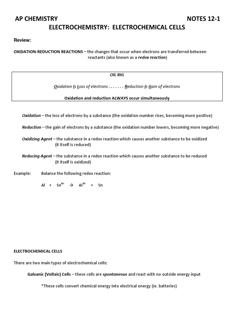 Electrochemistry: Cell Basics | PDF | Electrochemistry | Redox