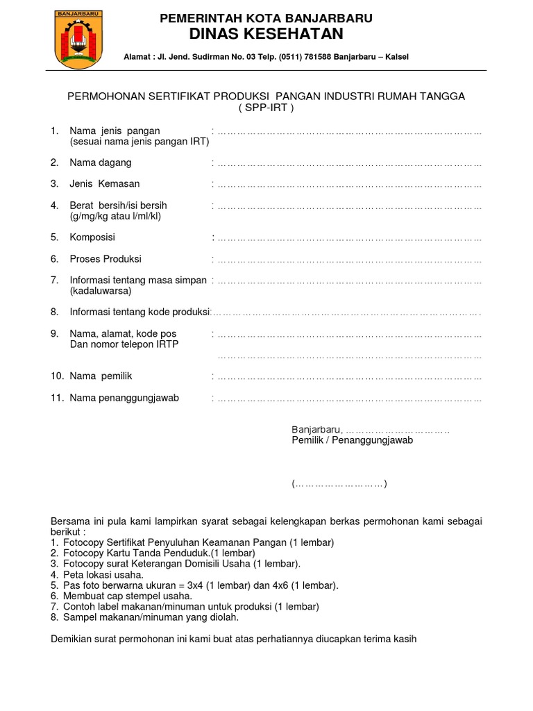 Surat Permohonan PIRT | PDF