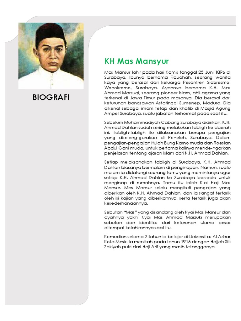 Biografi KH Mas Mansyur, Ulama Muhammadiyah | PDF