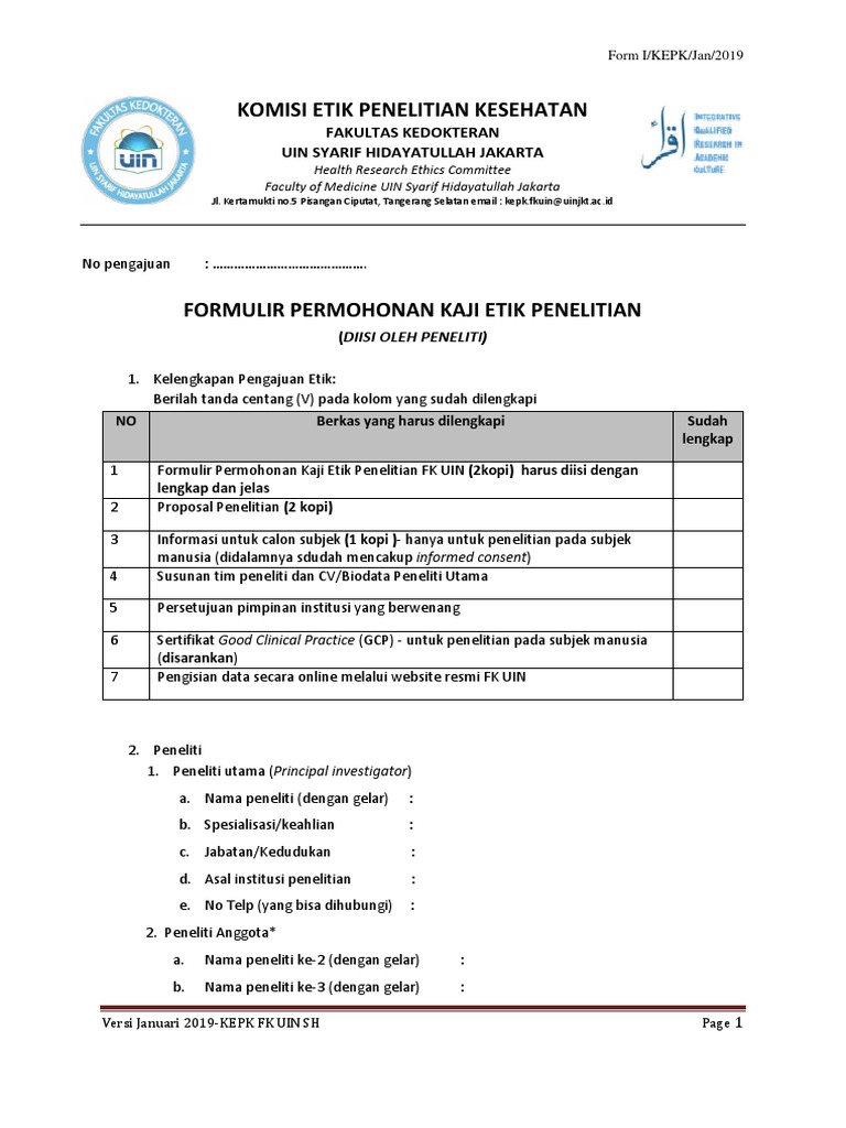 Formulir-Etik Uin 0119 | PDF